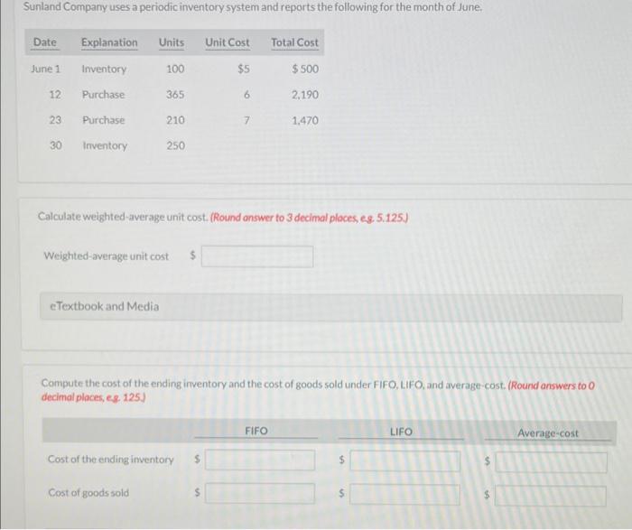 Solved Calculate weighted-average unit cost. (Round answer | Chegg.com