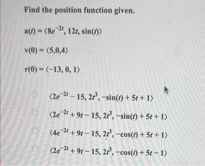 Solved Find the position function given. | Chegg.com