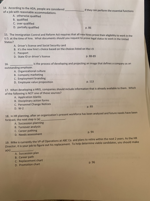 Solved _ if they can perform the essential functions 14. | Chegg.com