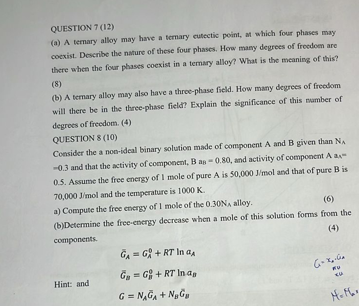Solved QUESTION 7 (12)(a) ﻿A ternary alloy may have a | Chegg.com