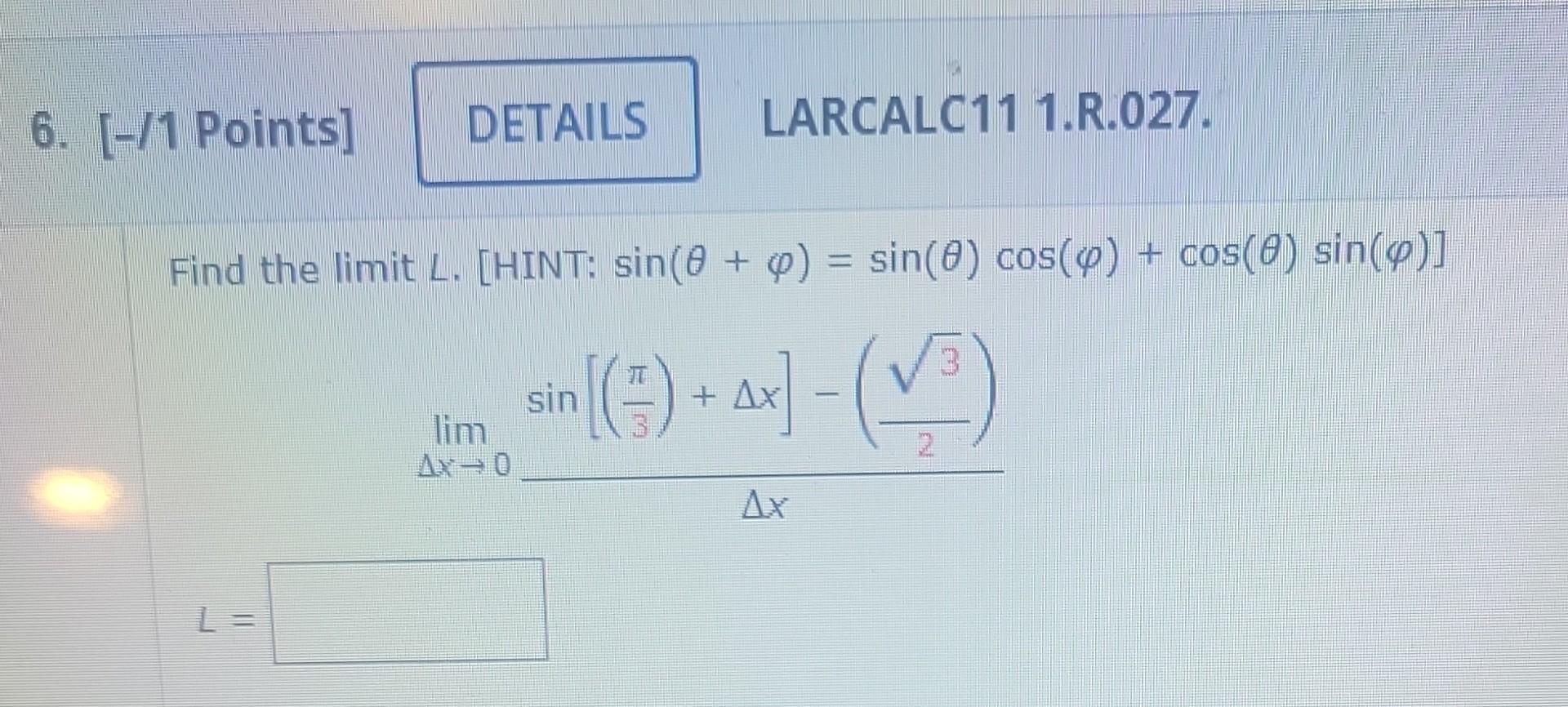 Solved LARCALC11 1.R.027. it L. [HINT: | Chegg.com