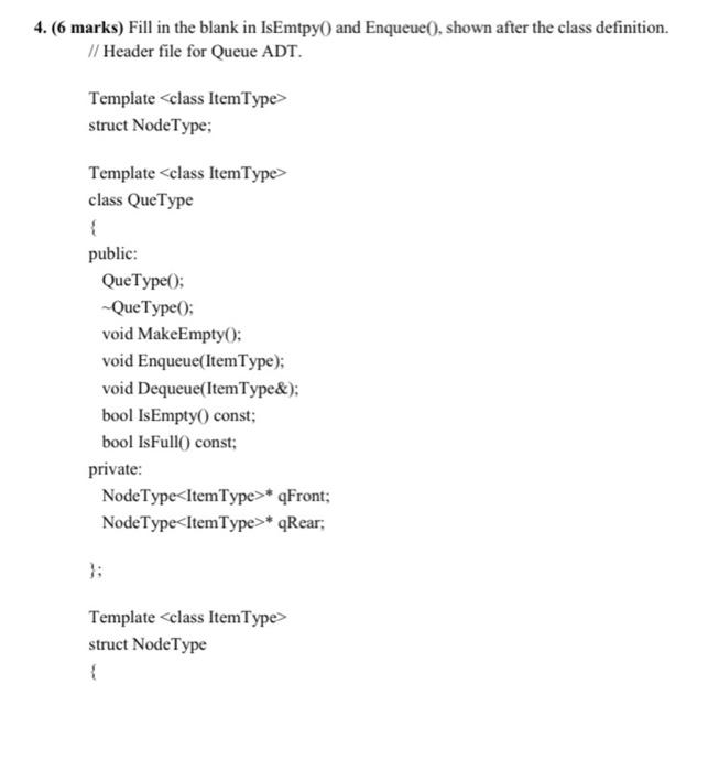 Solved ItemType info; NodeType* next; Template ItemType> | Chegg.com