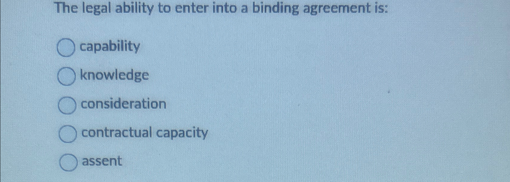 Solved The legal ability to enter into a binding agreement | Chegg.com