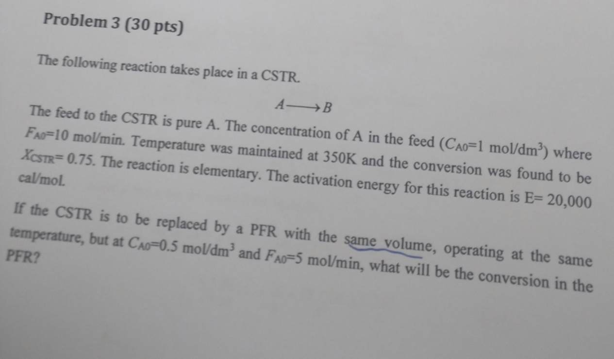 Solved Problem 3 (30 ﻿pts)The following reaction takes place | Chegg.com