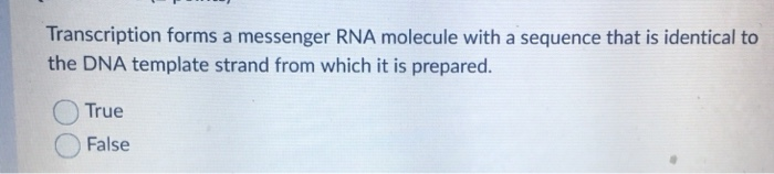 Solved Transcription forms a messenger RNA molecule with a | Chegg.com