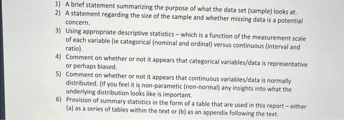 Solved 1) A brief statement summarizing the purpose of what | Chegg.com