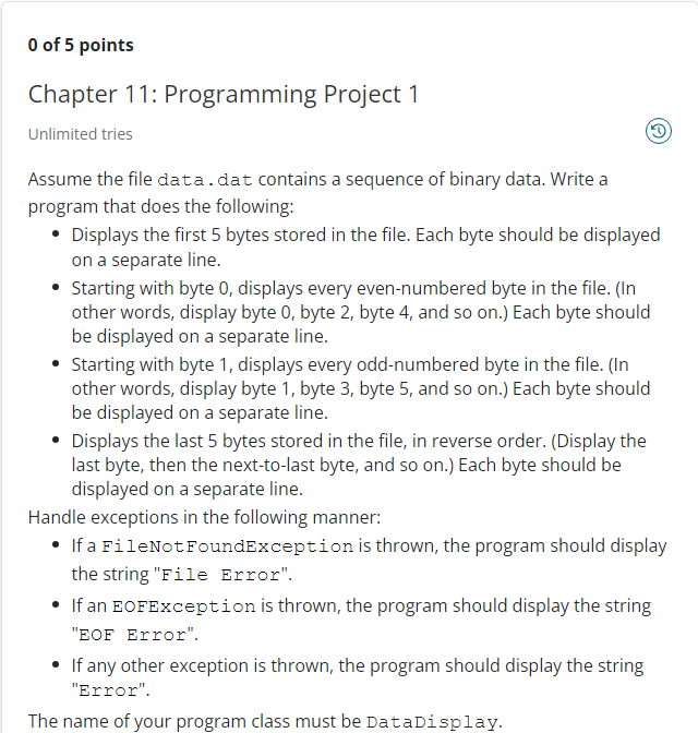Solved 0 ﻿of 5 ﻿pointsChapter 11: Programming Project | Chegg.com