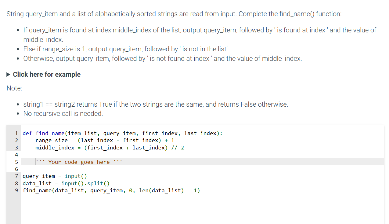 Solved String query_item and a list of alphabetically sorted | Chegg.com