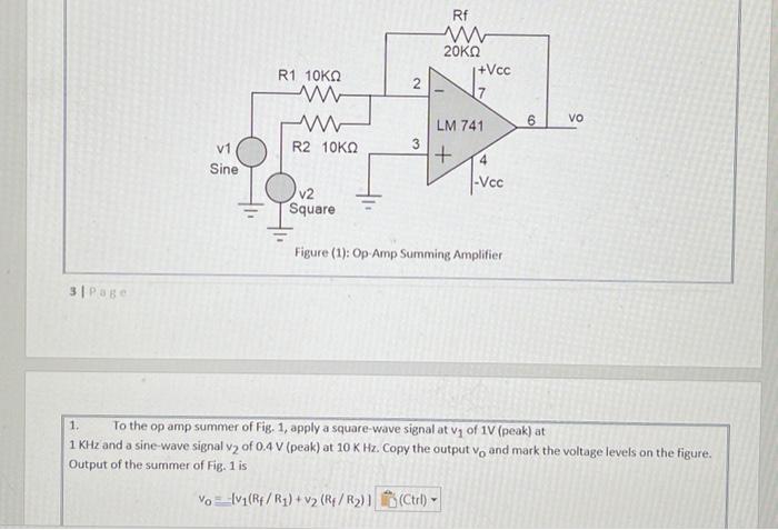 Solved Rf 20KΩ +Vcc R1 10KΩ W 2 6 vo v1 R2 10KΩ 3 LM 741 + | Chegg.com