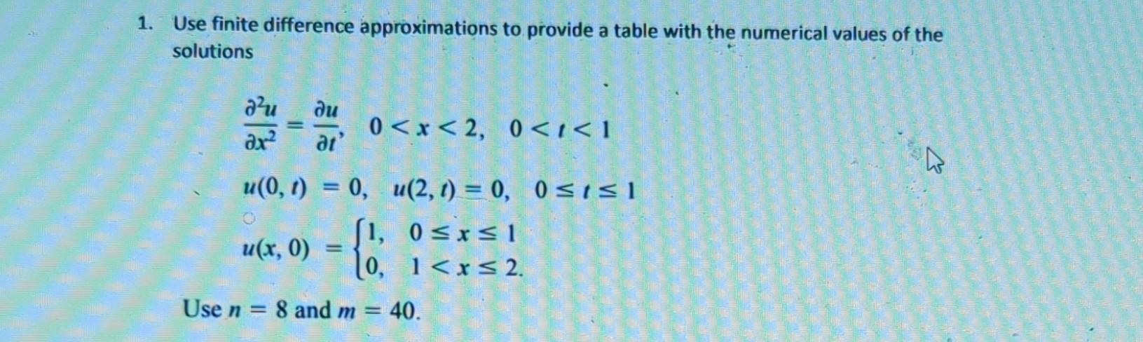 Solved 1 Use Finite Difference Approximations To Provide A