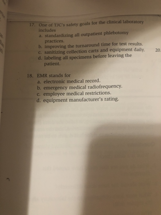 Solved 17. One of TJC's safety goals for the clinical | Chegg.com