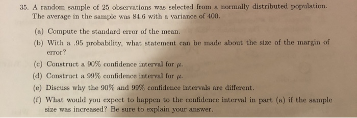 Solved 35 A Random Sample Of 25 Observations Was Selected