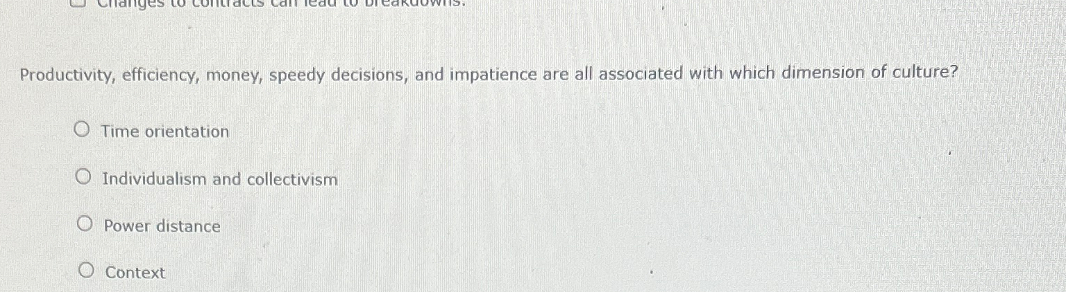 Solved Productivity, efficiency, money, speedy decisions, | Chegg.com