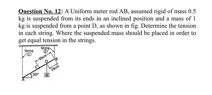 Solved Question No. 12: A Uniform meter rod AB, assumed | Chegg.com