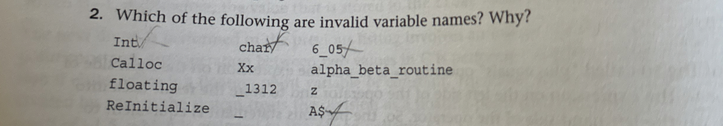 Solved Which of the following are invalid variable names? | Chegg.com
