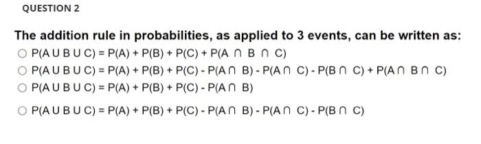 Solved The addition rule in probabilities, as applied to 3 | Chegg.com