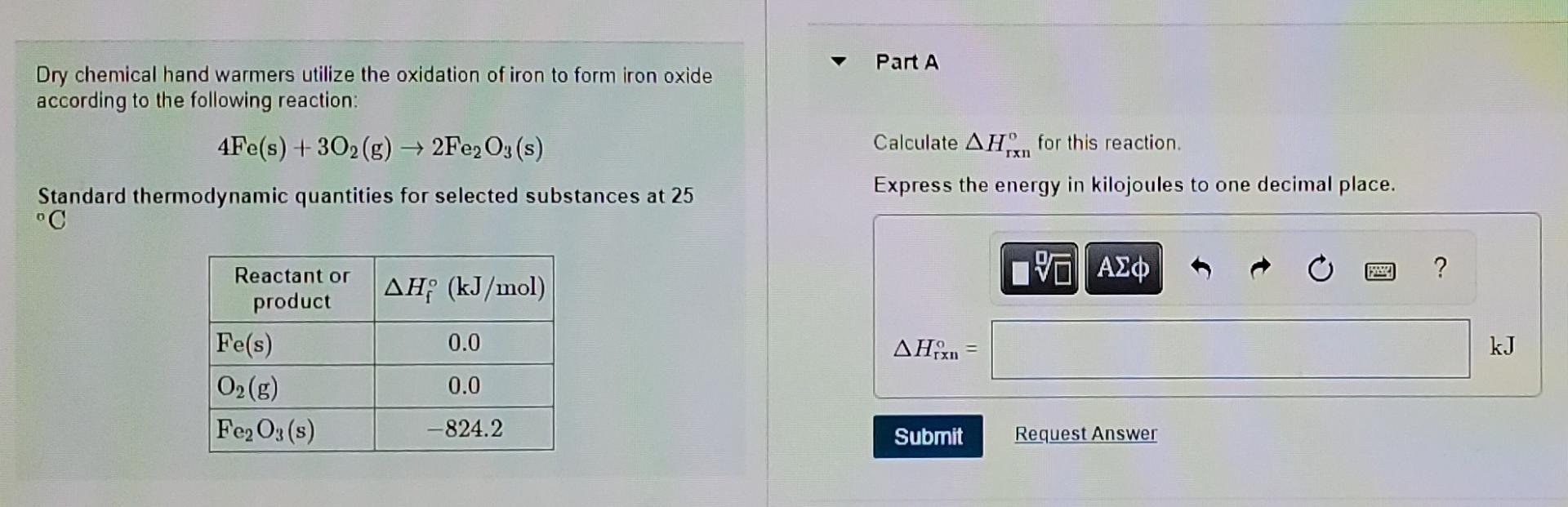 Solved Dry chemical hand warmers utilize the oxidation of | Chegg.com