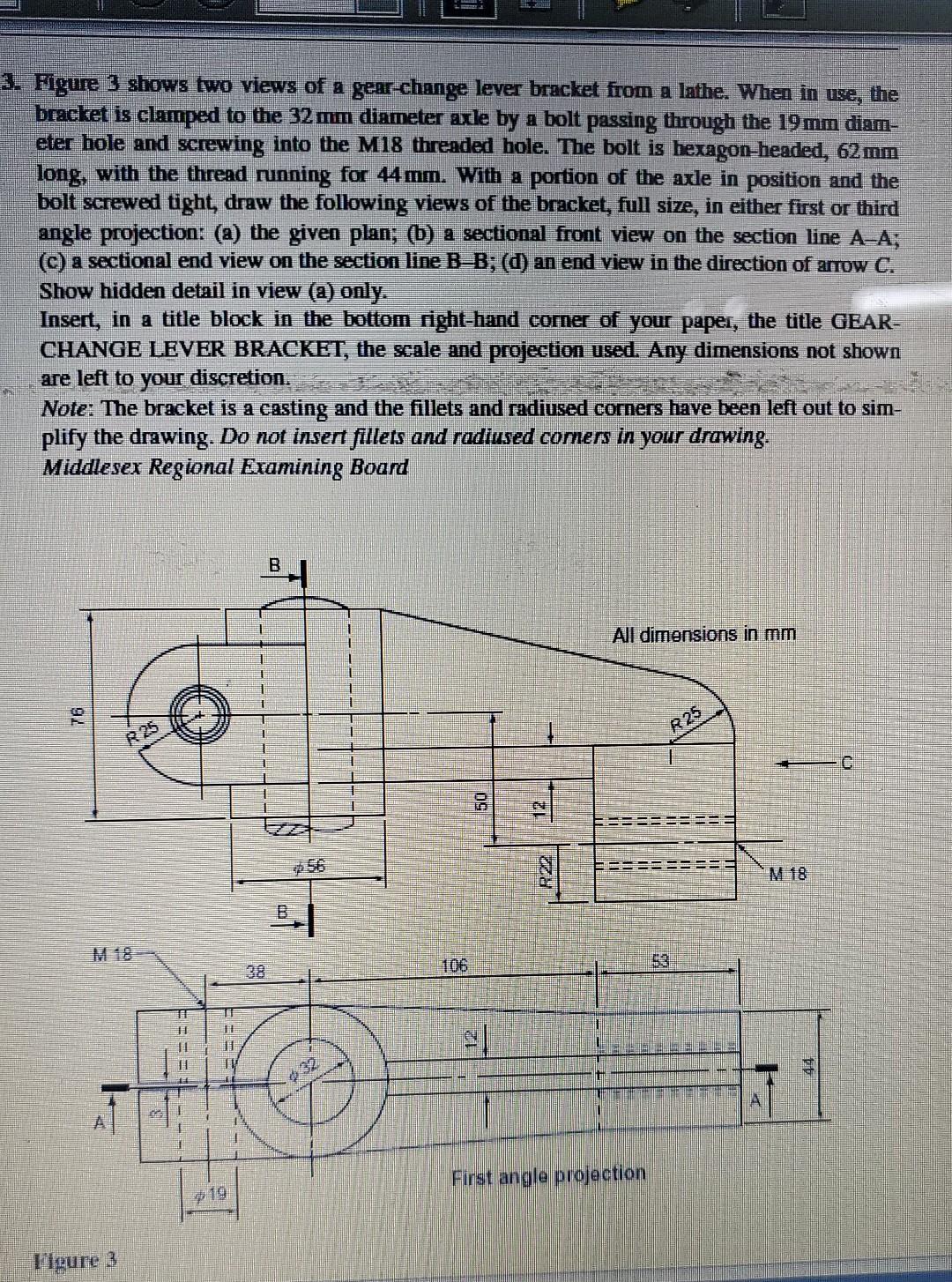 Solved Figure 3 shows two views of a gear-change lever | Chegg.com