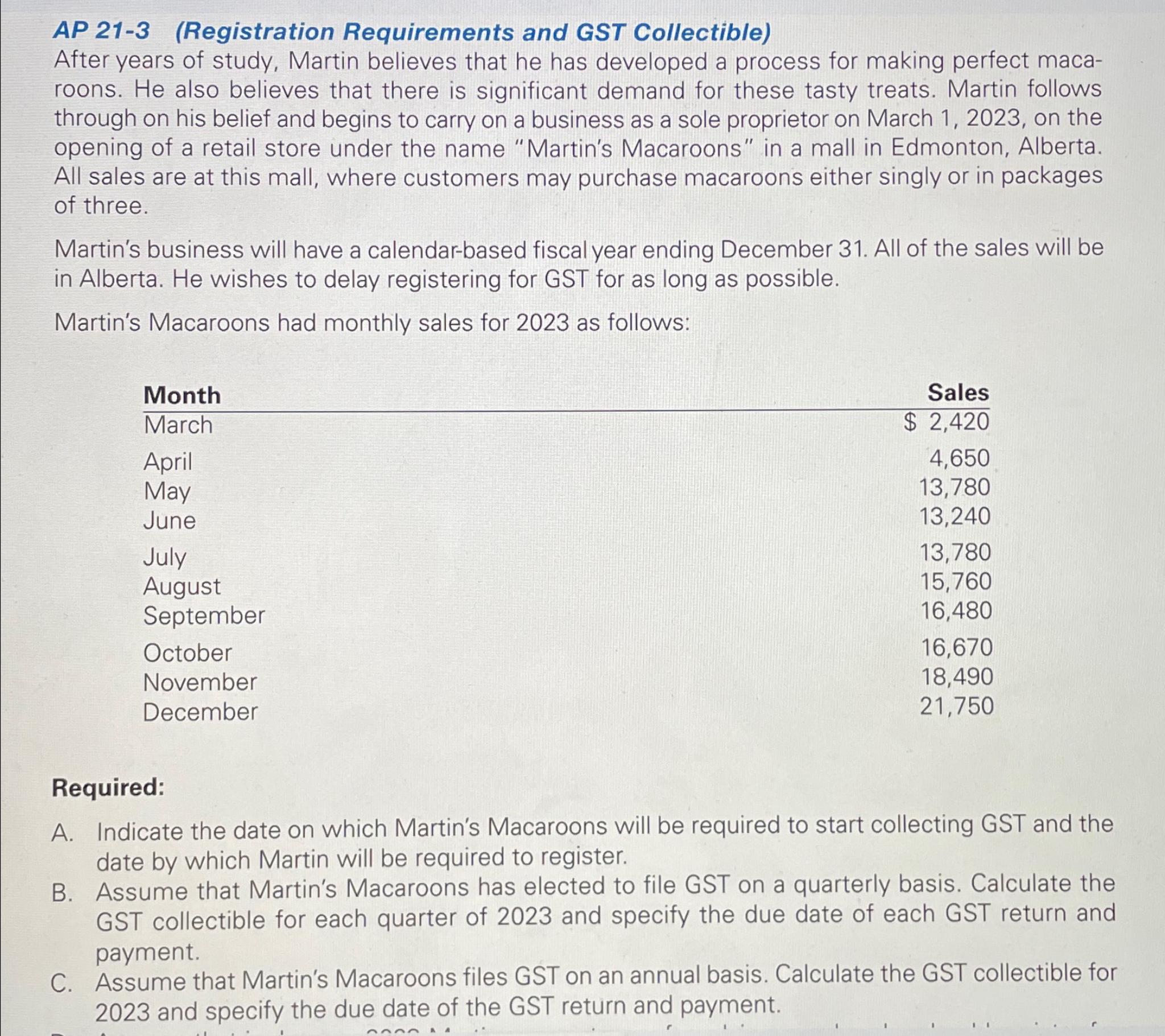 Solved AP 21-3 (Registration Requirements and GST | Chegg.com