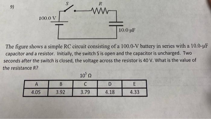 Solved 9) The figure shows a simple RC circuit consisting of | Chegg.com