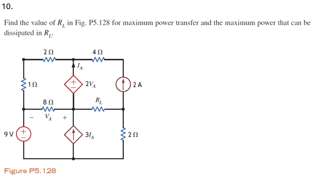 Solved Find the value of RL ﻿in Fig. P5.128 ﻿for maximum | Chegg.com