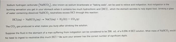Solved Sodium hydrogen carbonate (NaHCO), also known as | Chegg.com