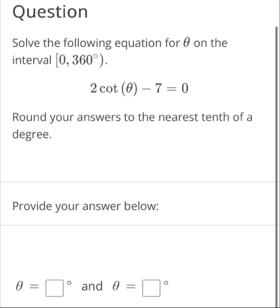 Solved QuestionSolve the following equation for θ ﻿on the | Chegg.com