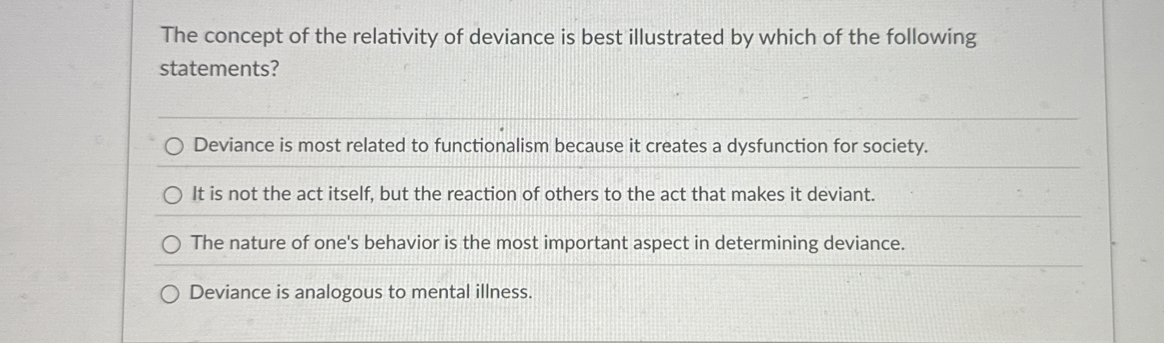 Solved The concept of the relativity of deviance is best | Chegg.com