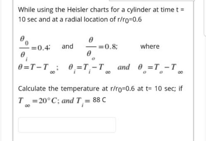 Solved While using the Heisler charts for a cylinder at time | Chegg.com