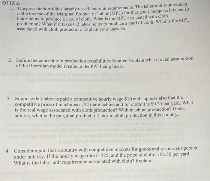 Solved 1. The presentation slides largely used labor unit | Chegg.com