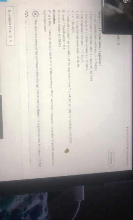 Solved ontentInterpreting Simple Linear RegressionLinear | Chegg.com