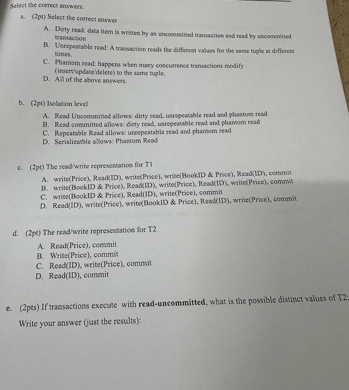 Solved 4. DB Transaction (15 pts): Consider a Book table and | Chegg.com