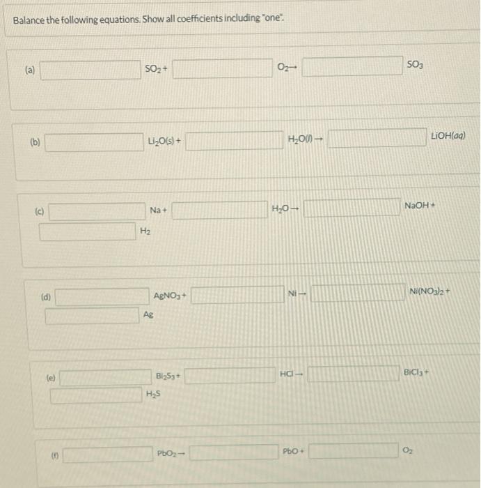 Solved Balance the following equations. Show all | Chegg.com
