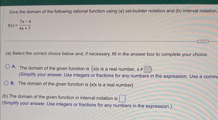 Solved Give the domain of the following rational function | Chegg.com