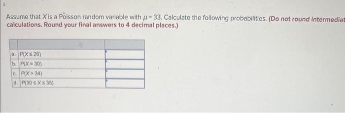 Solved Assume that X is a Poisson random variable with μ=33. | Chegg.com