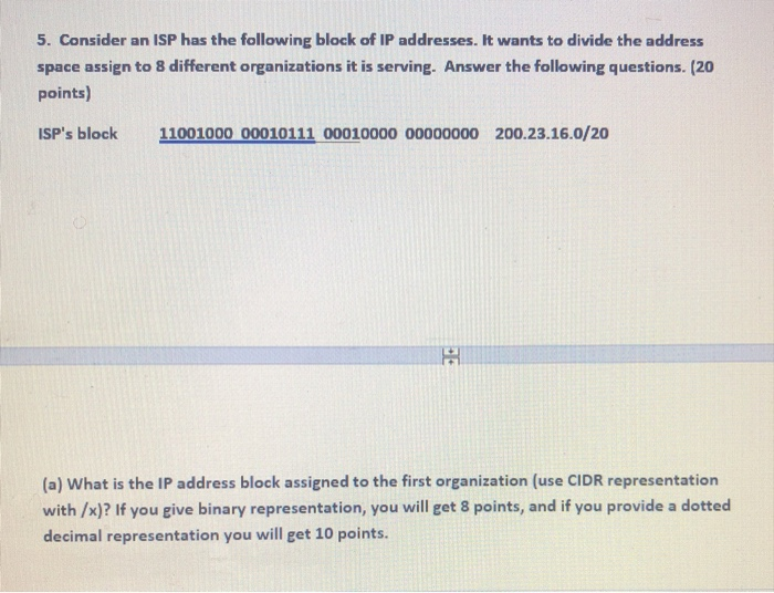 Solved 5. Consider an ISP has the following block of IP | Chegg.com
