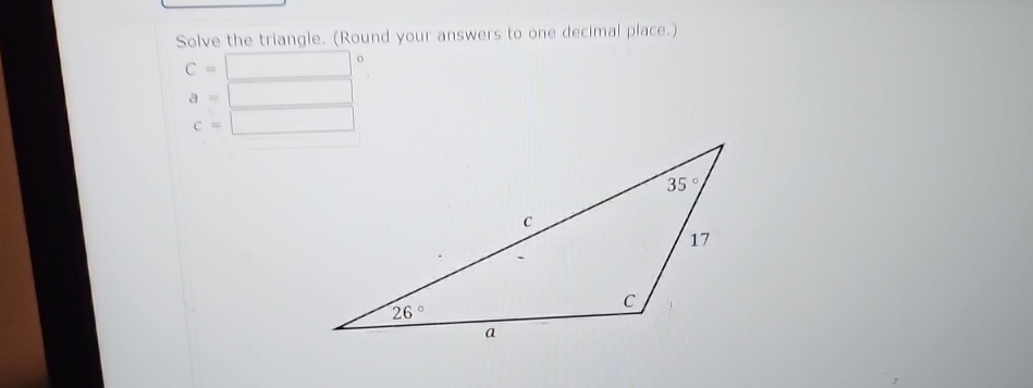 Solved Solve the triangle. (Round your answers to one | Chegg.com