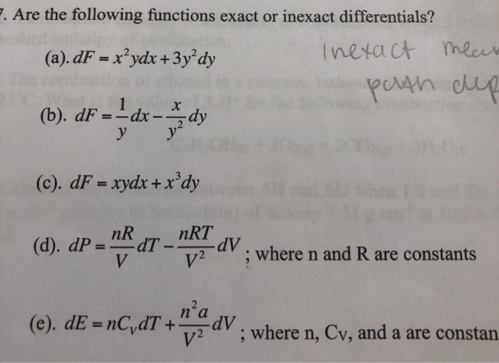 Solved 7. Are the following functions exact or inexact | Chegg.com