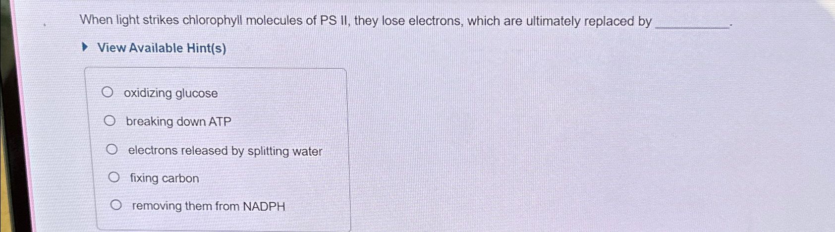 Solved When light strikes chlorophyll molecules of PS II, | Chegg.com