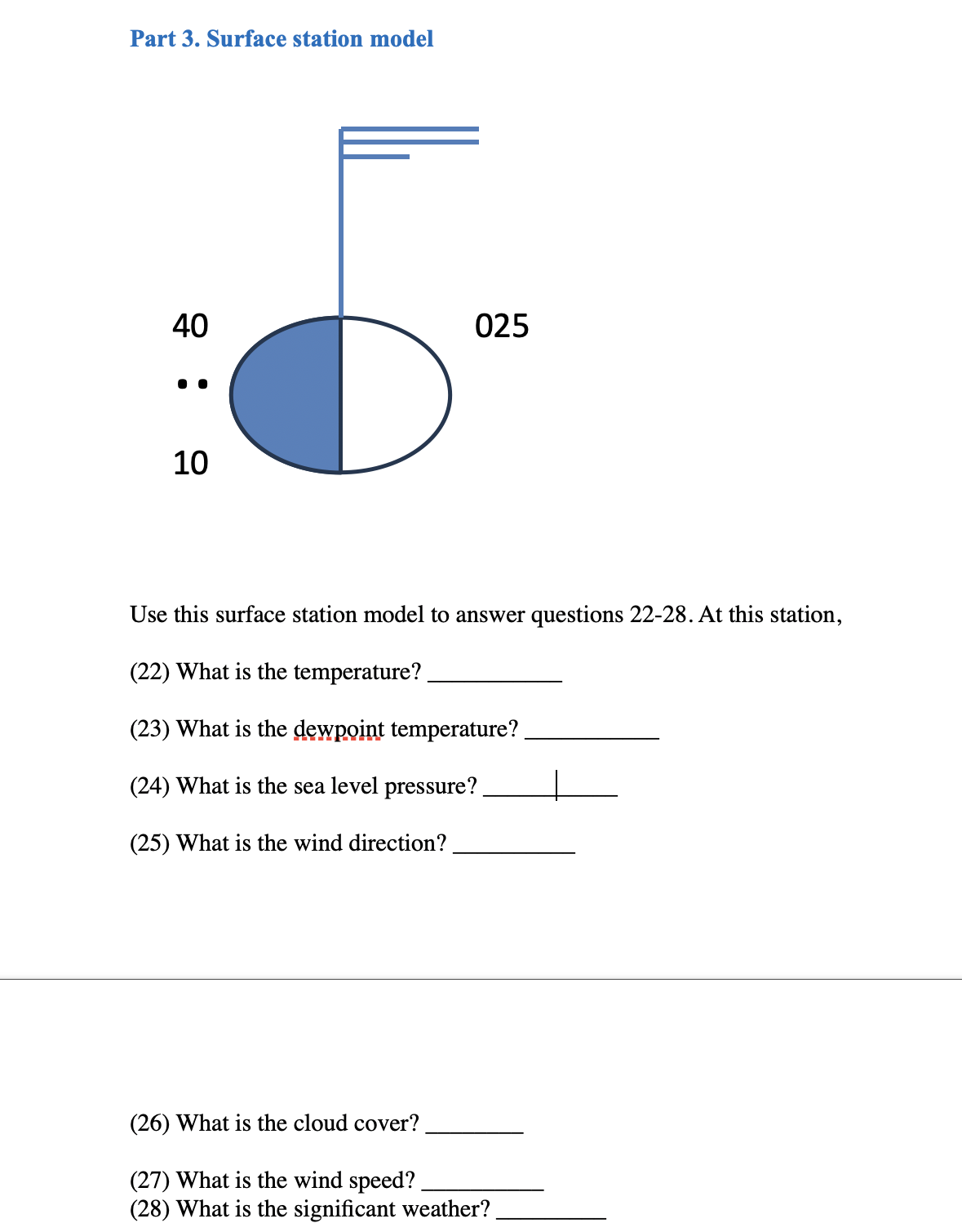 Solved Part 3. ﻿Surface station modelUse this surface | Chegg.com