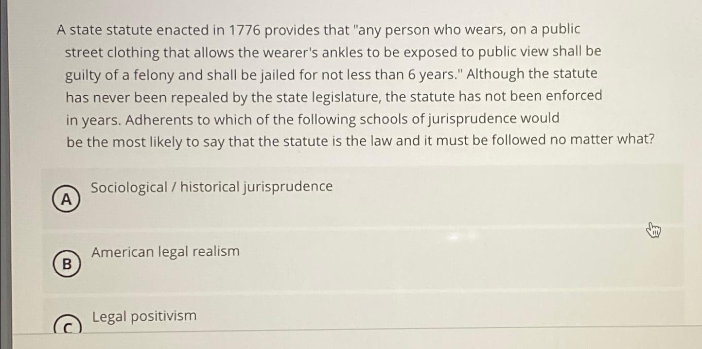 Solved A state statute enacted in 1776 ﻿provides that "any | Chegg.com