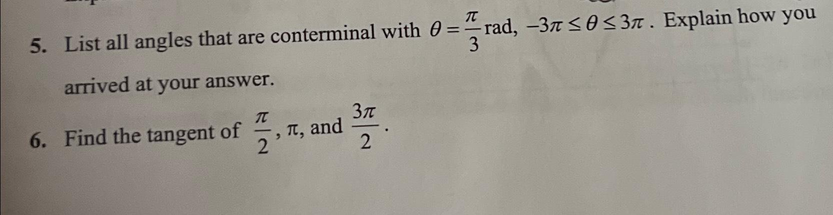 Solved List all angles that are conterminal with | Chegg.com