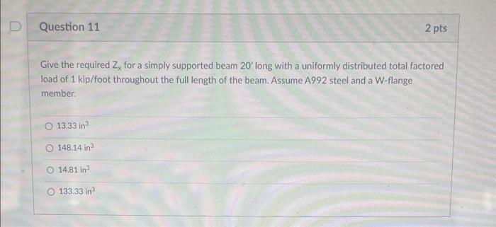 Solved Give the required Zx for a simply supported beam 20′ | Chegg.com