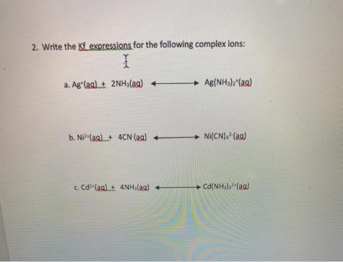 Solved 2. Write the Kf expressions for the following complex | Chegg.com