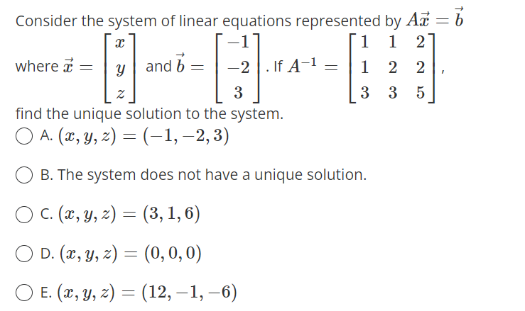 Solved Consider the system of linear equations represented | Chegg.com