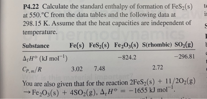 Solved to P4.22 Calculate the standard enthalpy of formation | Chegg.com