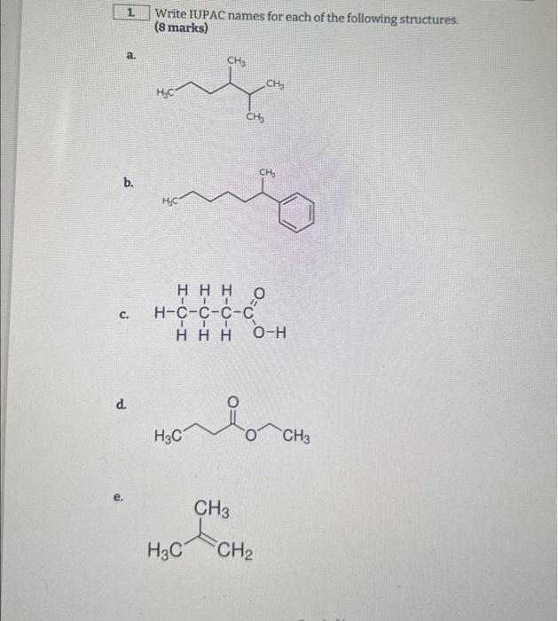 Solved Write IUPAC names for each of the following | Chegg.com