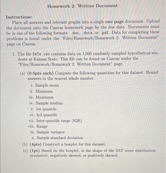 [Solved]: Homework 2: Written Document Instructions: Place