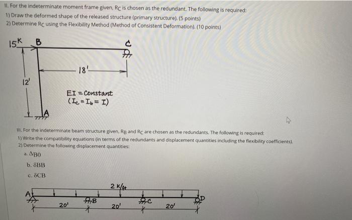 Solved II. For the indeterminate moment frame given, Rc is | Chegg.com