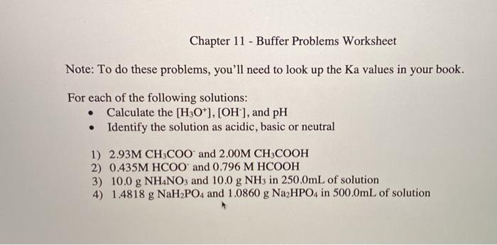 Solved Chapter 11 - Buffer Problems Worksheet Note: To do | Chegg.com